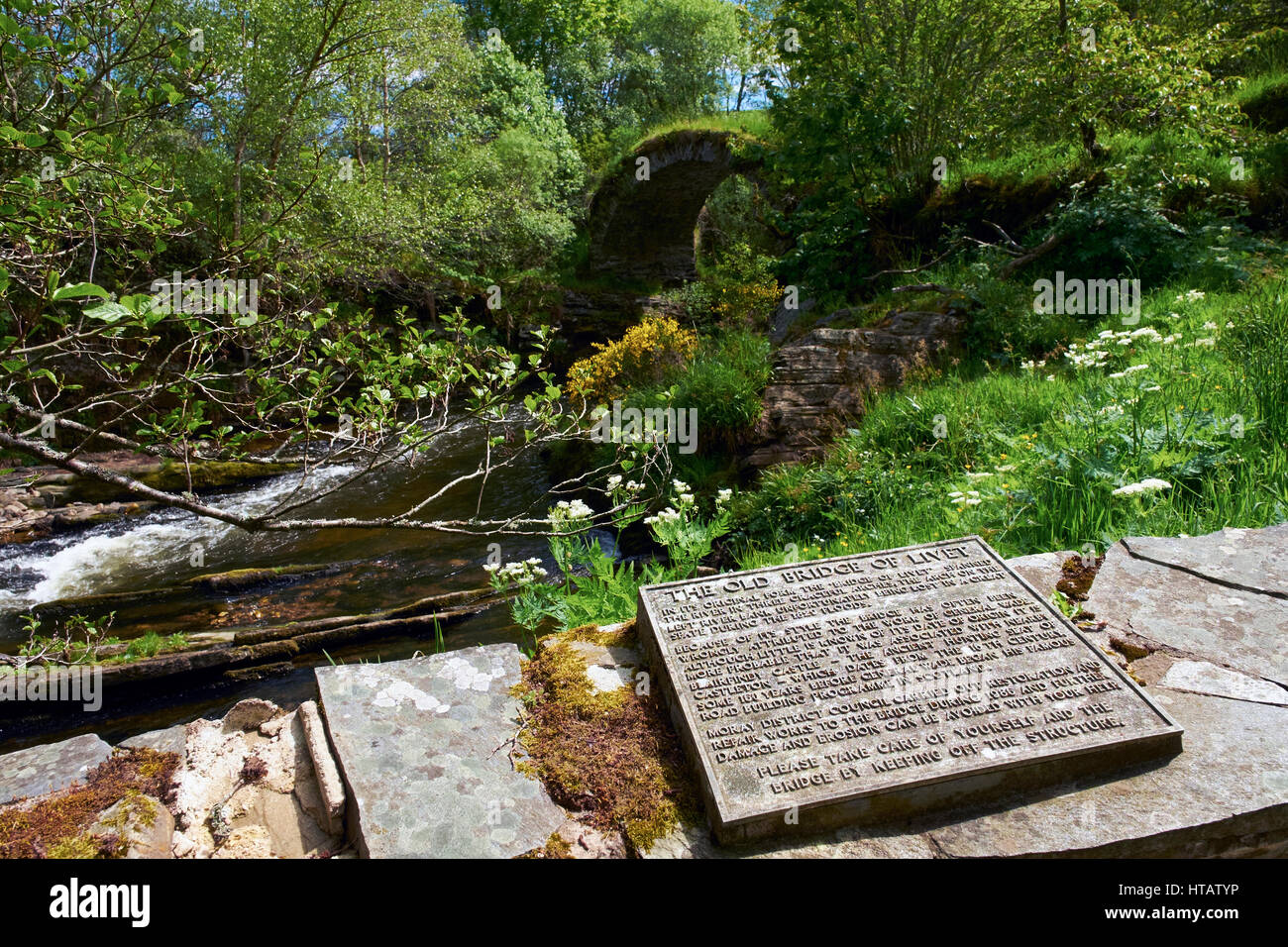 The remains of The Old Bridge of Livet that crosses the river Livet in ...