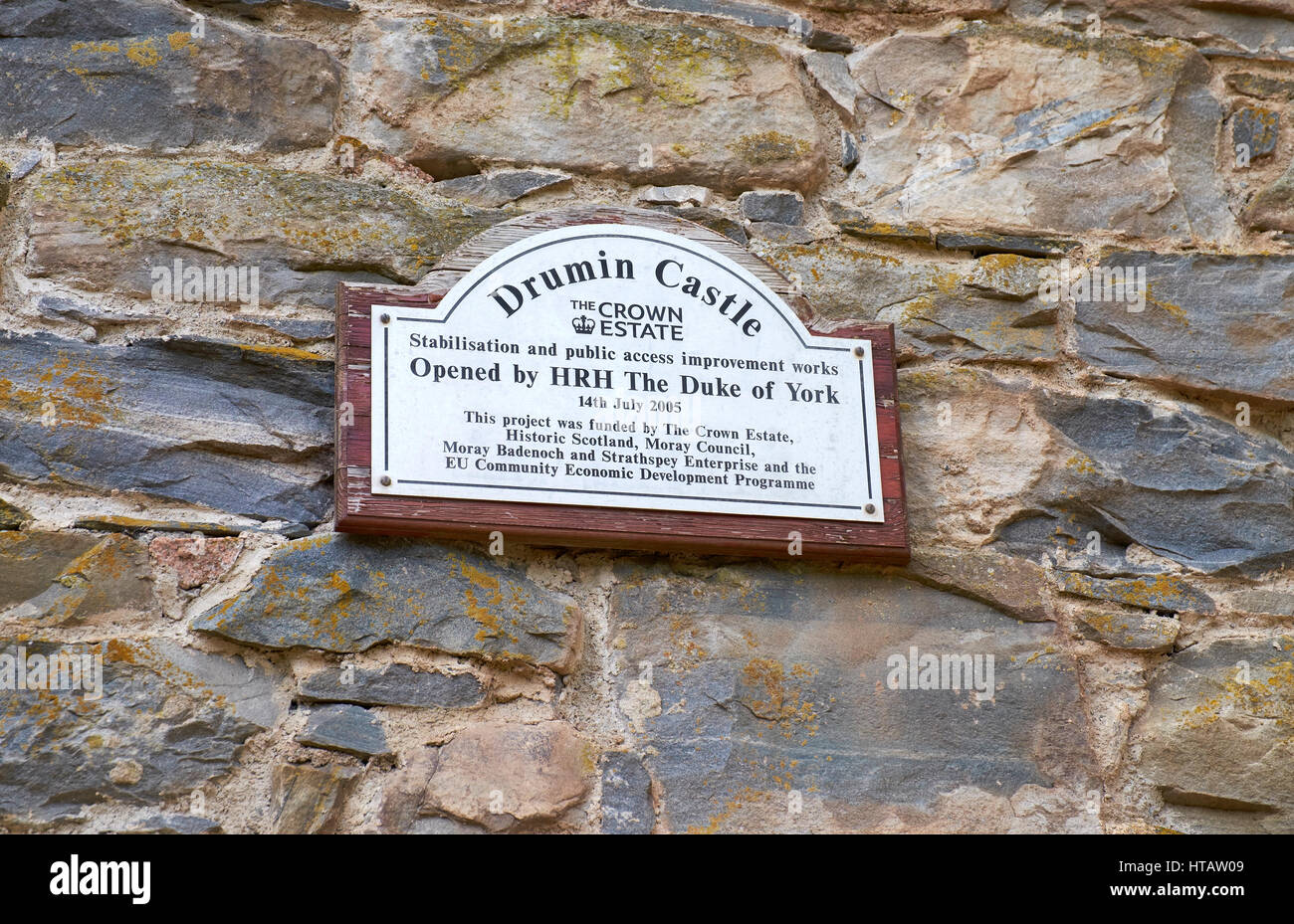 A plaque on the ruins of Drumin Castle commemorating the completion of ...