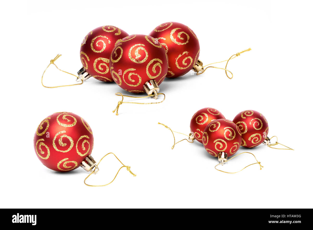 Red Christmas tree baubles isolated on a white background Stock Photo ...