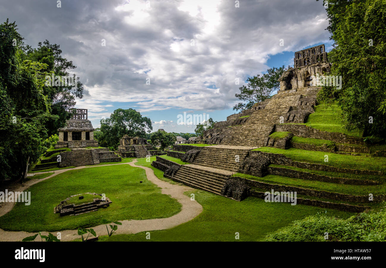 Temples of the Cross Group at mayan ruins of Palenque - Chiapas, Mexico ...
