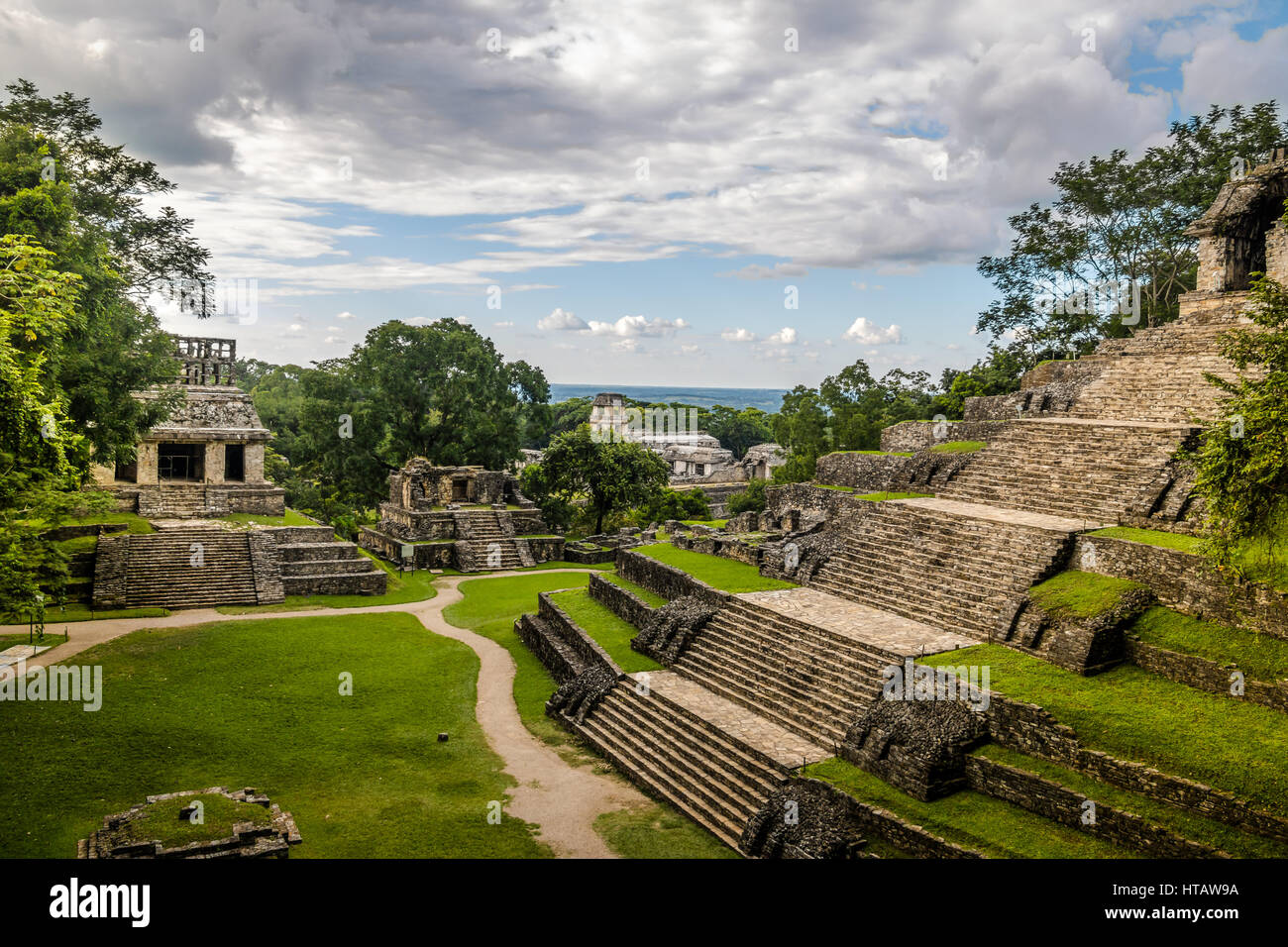 Temples of the Cross Group at mayan ruins of Palenque - Chiapas, Mexico ...