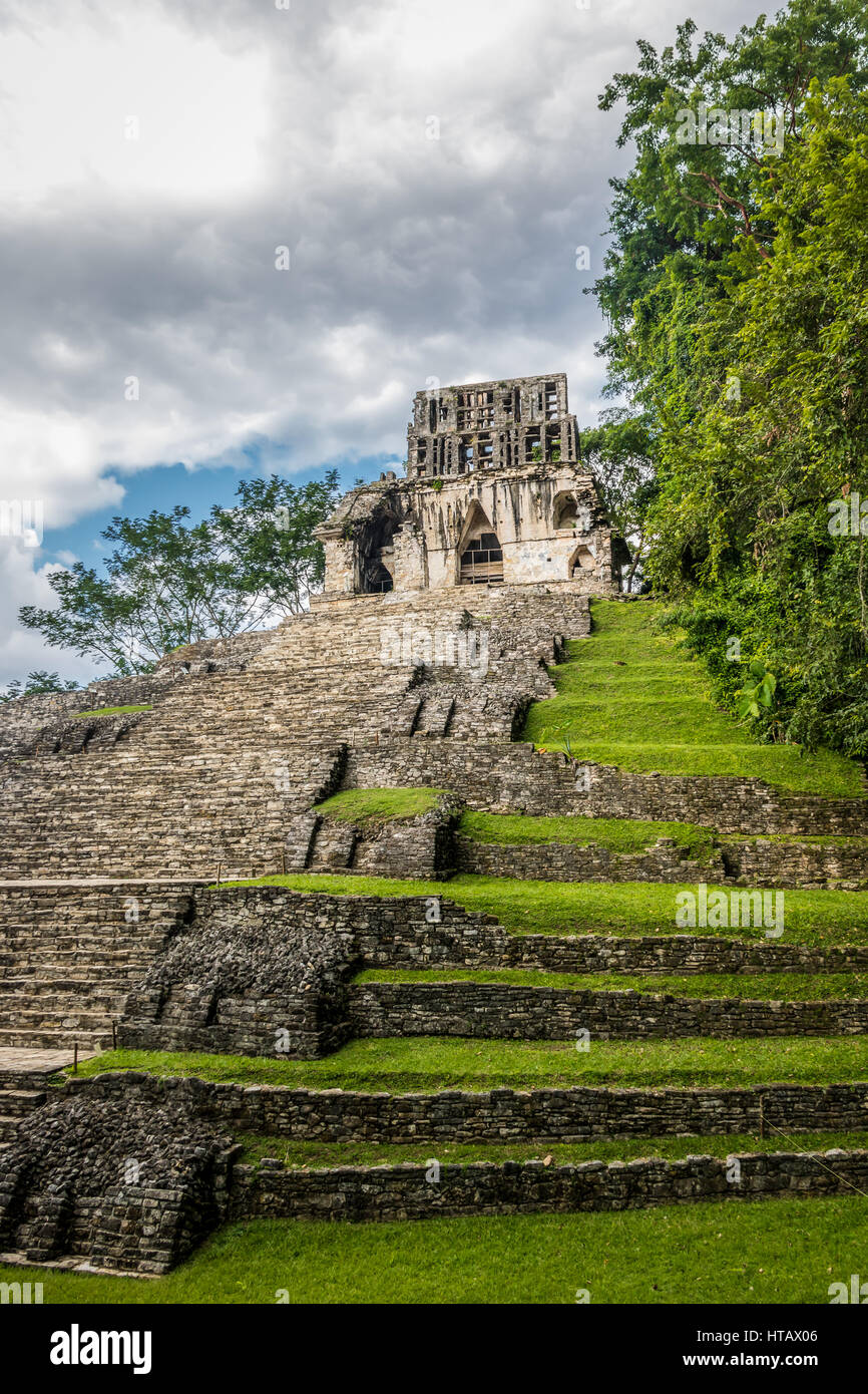 Temple of the Cross at mayan ruins of Palenque - Chiapas, Mexico Stock ...