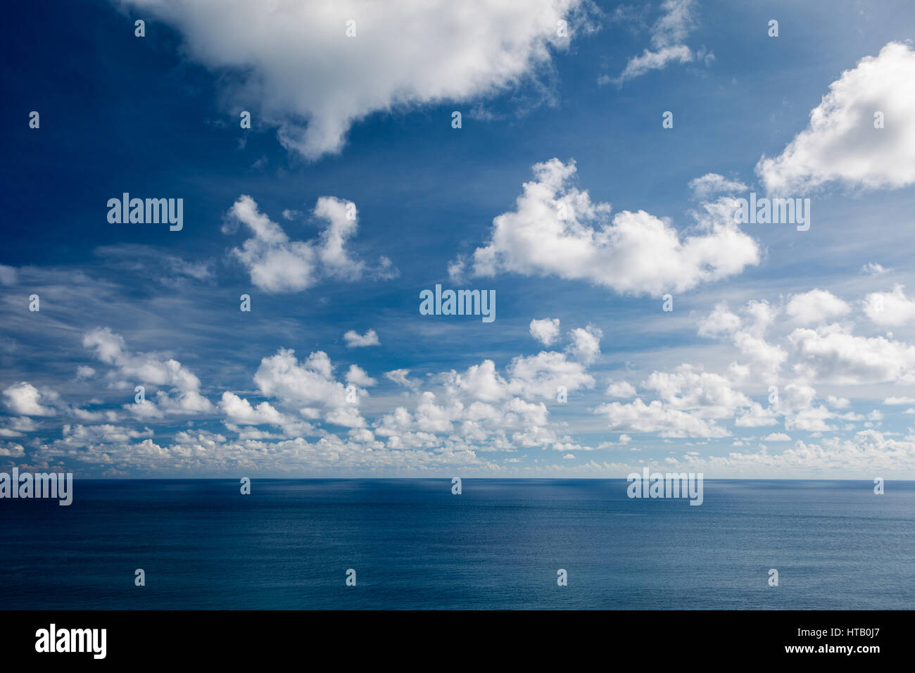 Ocean landscape with the endless blue sky with Cumulus clouds, Sunny ...