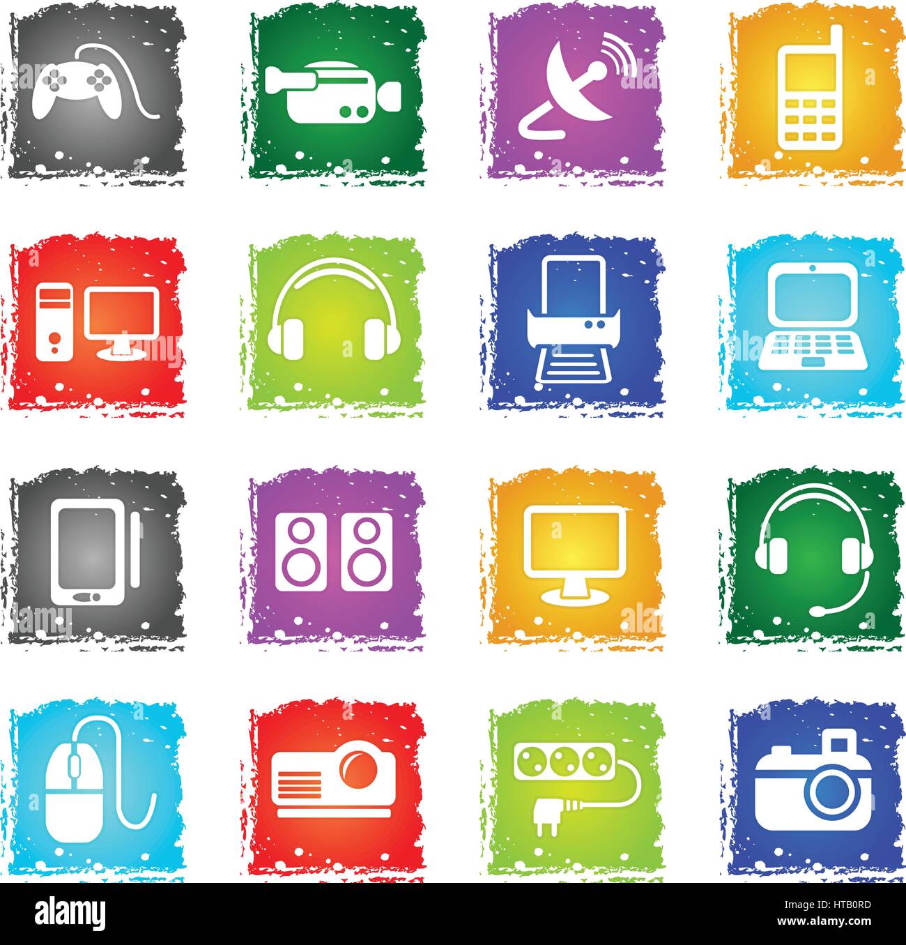 Devices simply symbols in grunge style for user interface design Stock ...