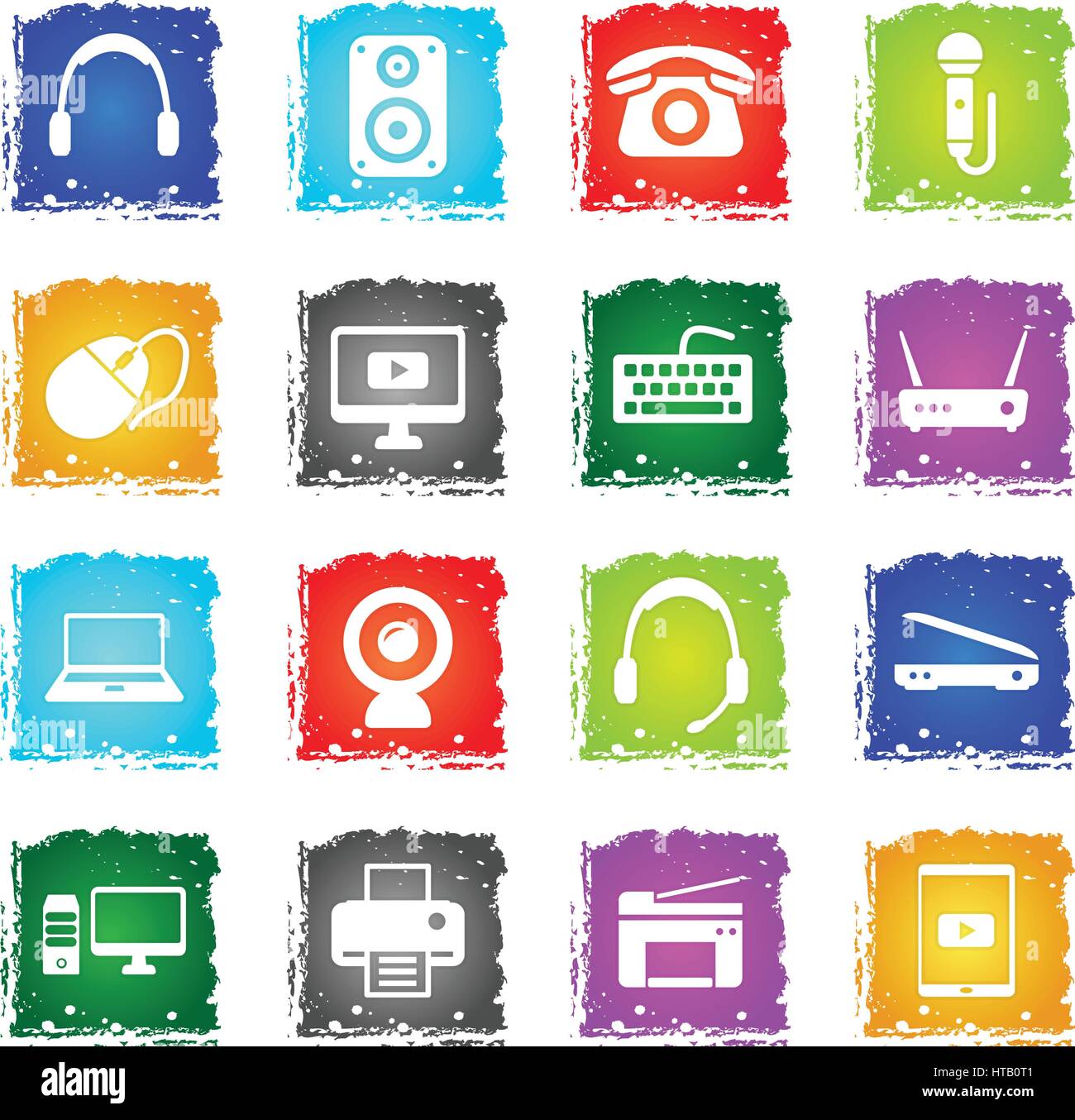 Devices simply symbols in grunge style for user interface design Stock ...