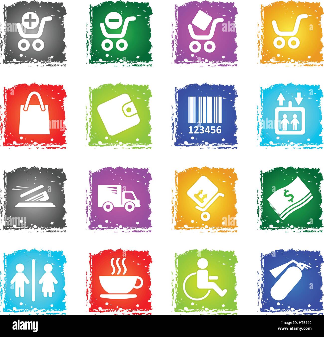 Shopping simply symbols in grunge style for user interface design Stock ...