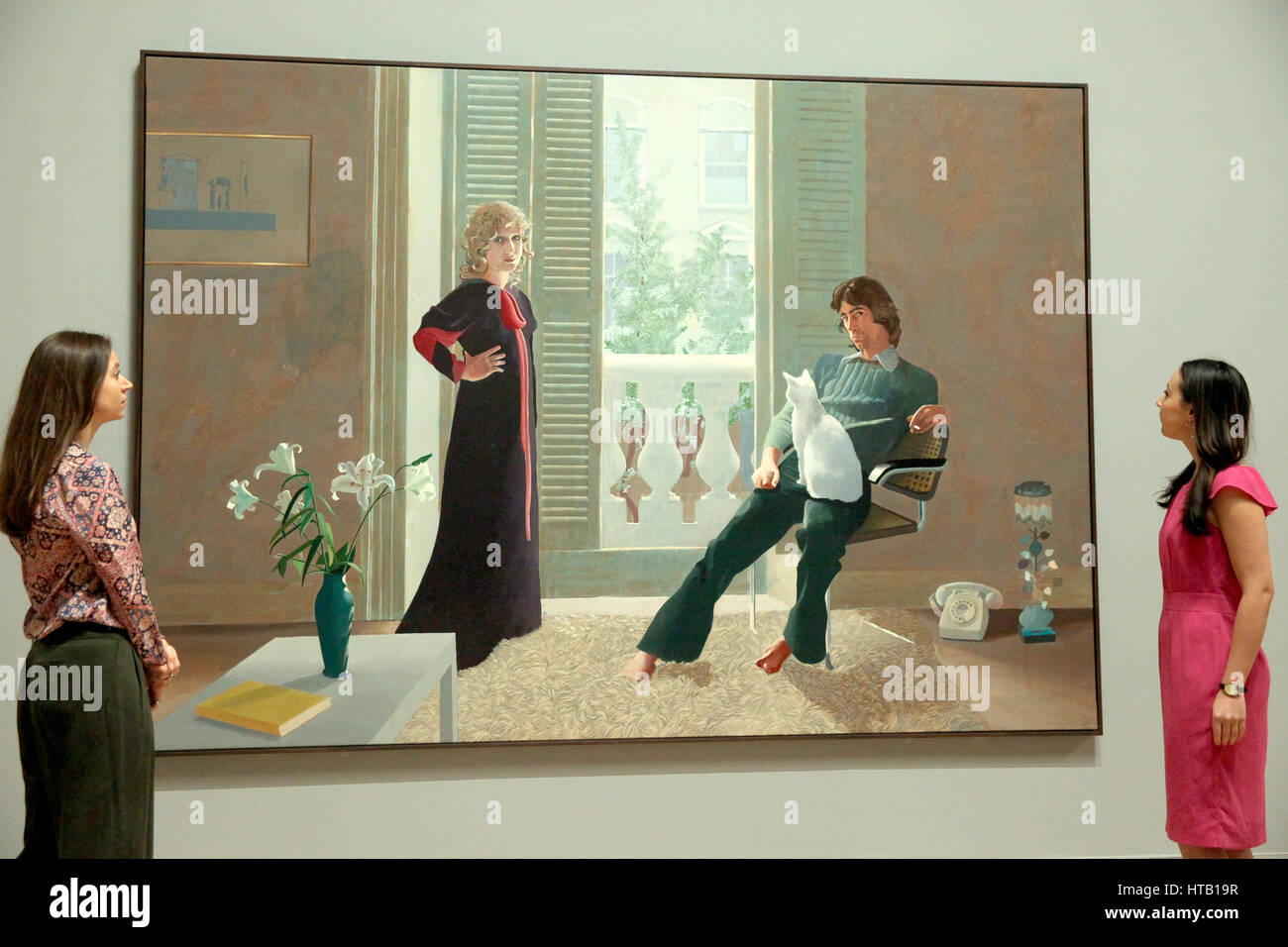 General view of the David Hockney retrospective at Tate Britain, London ...