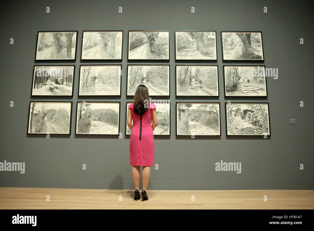 General view of the David Hockney retrospective at Tate Britain, London ...