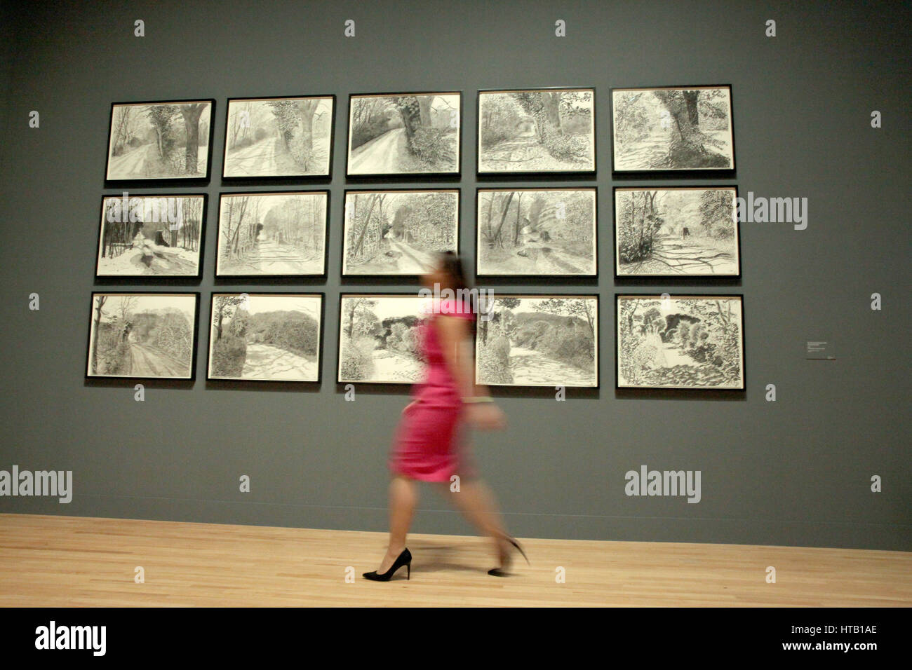 General view of the David Hockney retrospective at Tate Britain, London ...
