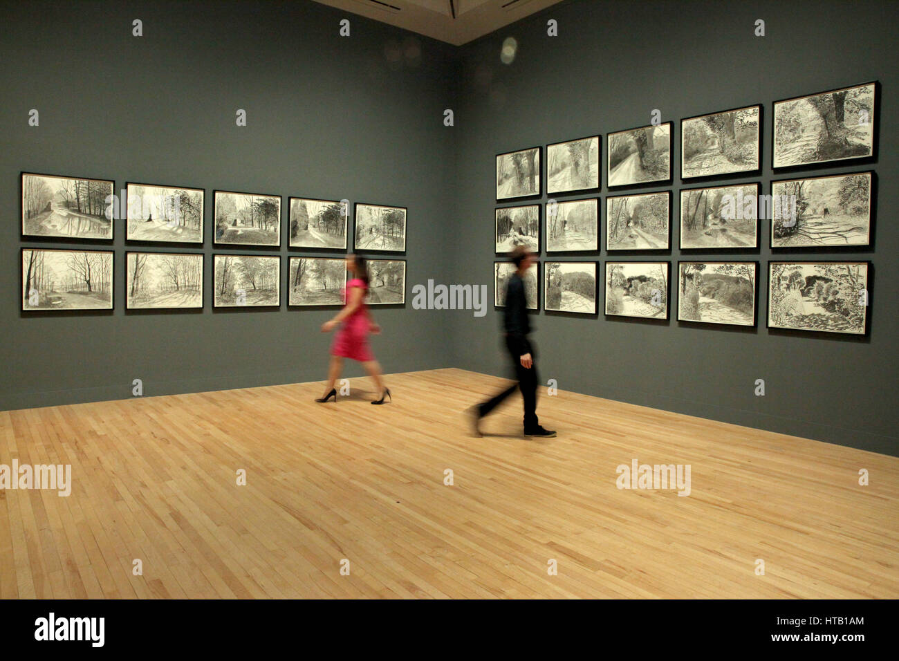 General view of the David Hockney retrospective at Tate Britain, London ...