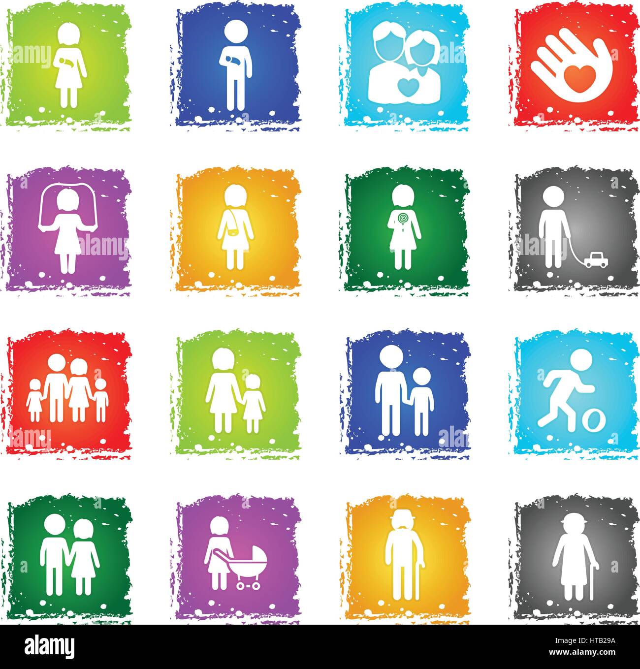 Family simply symbols in grunge style for user interface design Stock ...