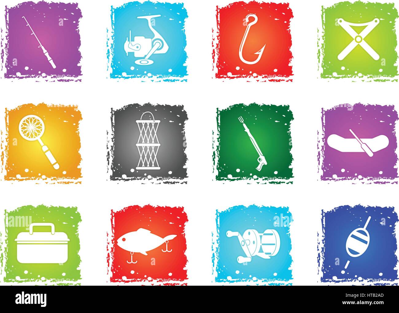 Fishing simply symbols in grunge style for user interface design Stock ...
