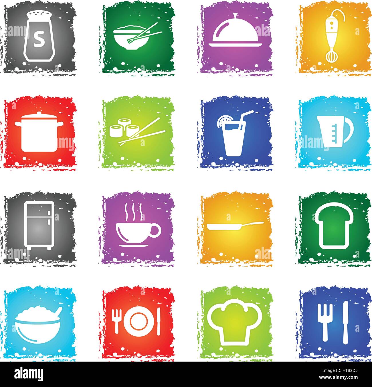Food and kitchen simple icons in grunge style for user interface design ...