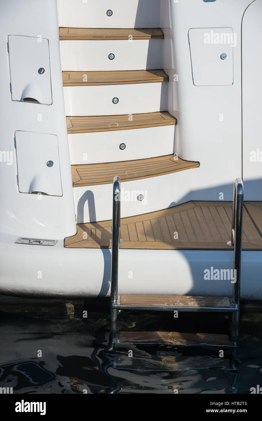 Detail of stern deck and stairs of luxury super yacht Stock Photo - Alamy