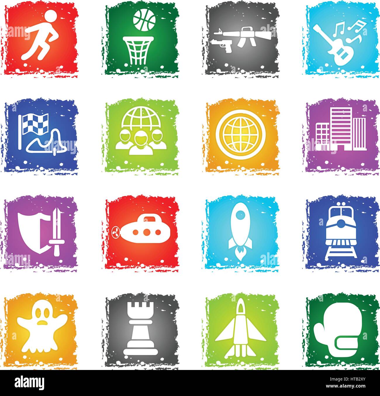 game genre web icons in grunge style for user interface design Stock ...
