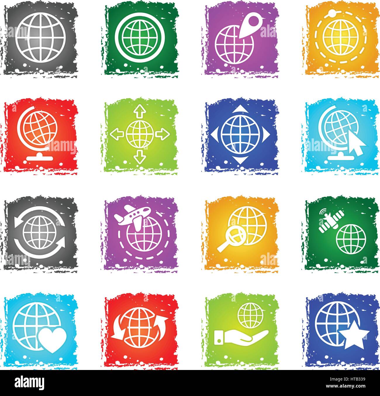 globes web icons in grunge style for user interface design Stock Vector ...