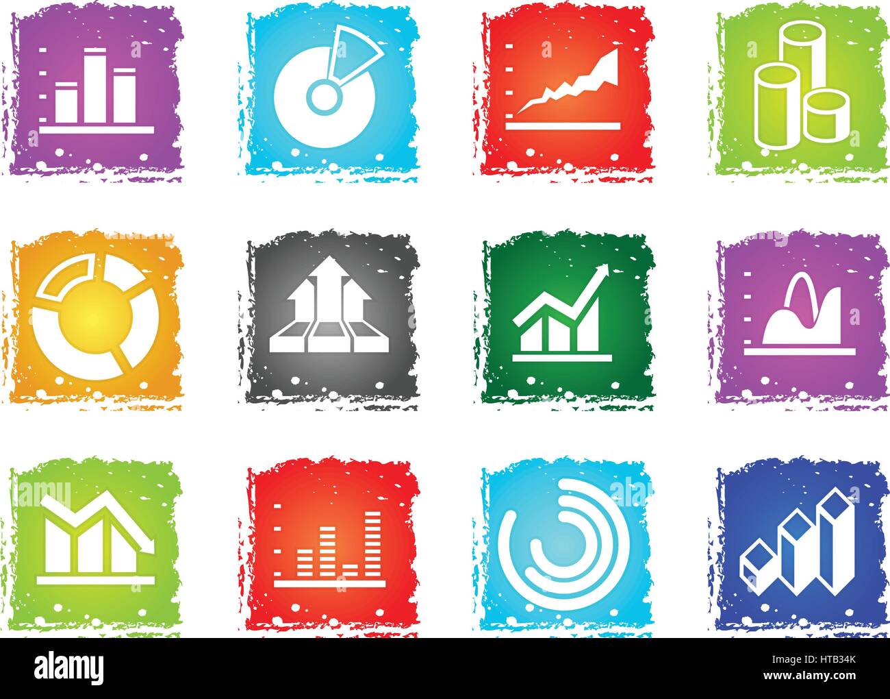 Diagram and infographic vector color icon set in grunge style for user ...