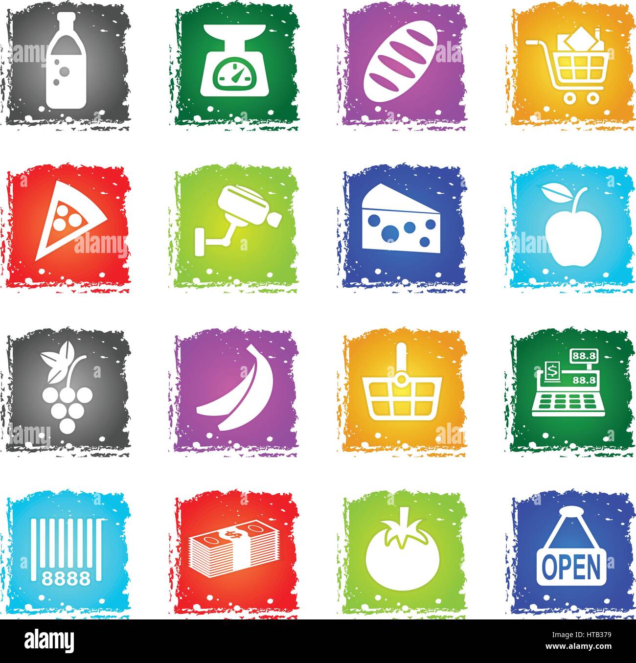grocery store web icons in grunge style for user interface design Stock ...