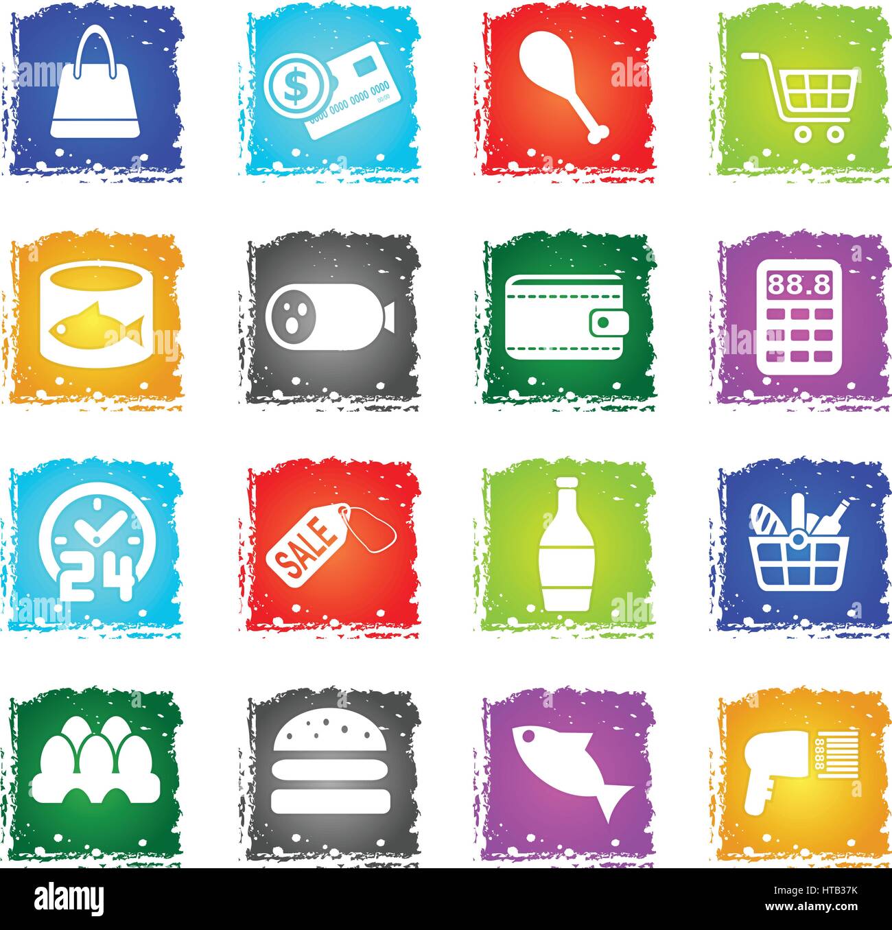 grocery store web icons in grunge style for user interface design Stock ...