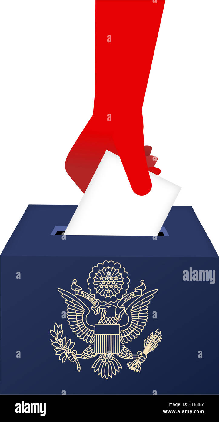 American Vote Ballot Box with human hand Stock Photo - Alamy