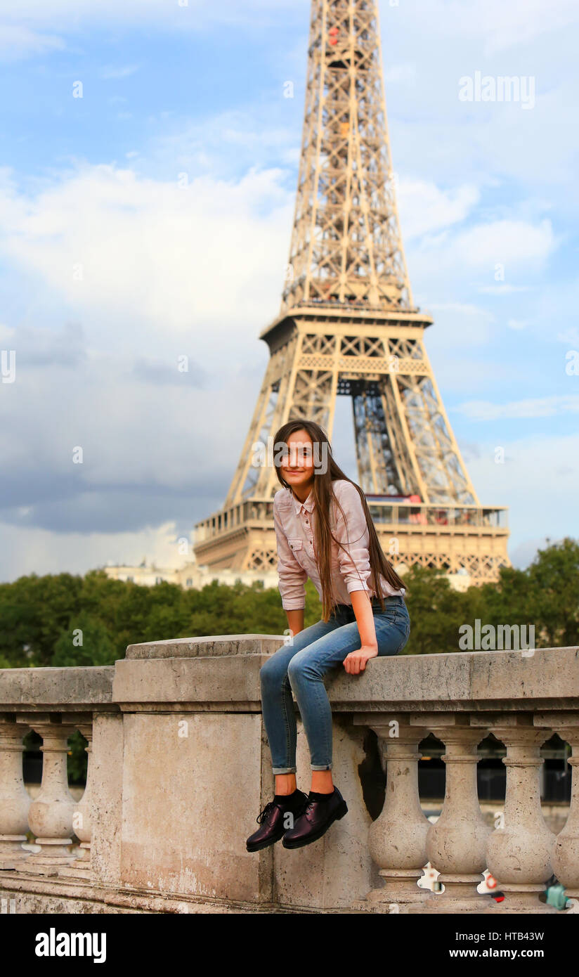 Beautiful girl have fun in the Paris Stock Photo - Alamy