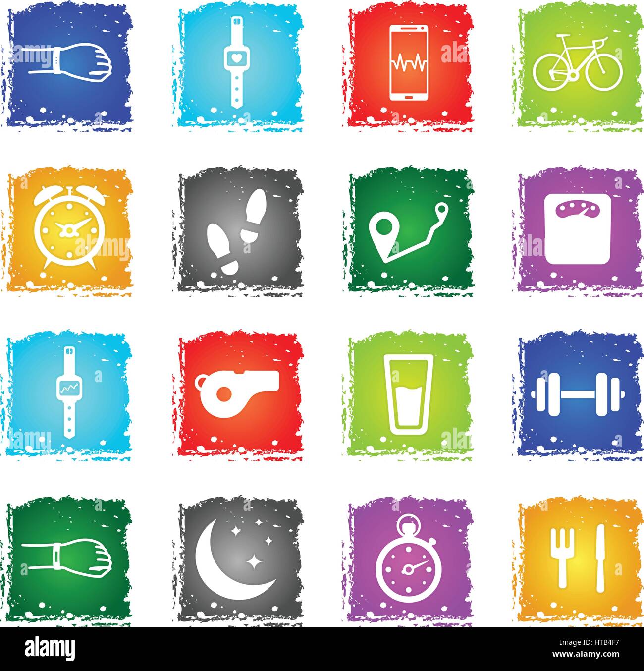 Jogging and workout simply symbols in grunge style for user interface ...