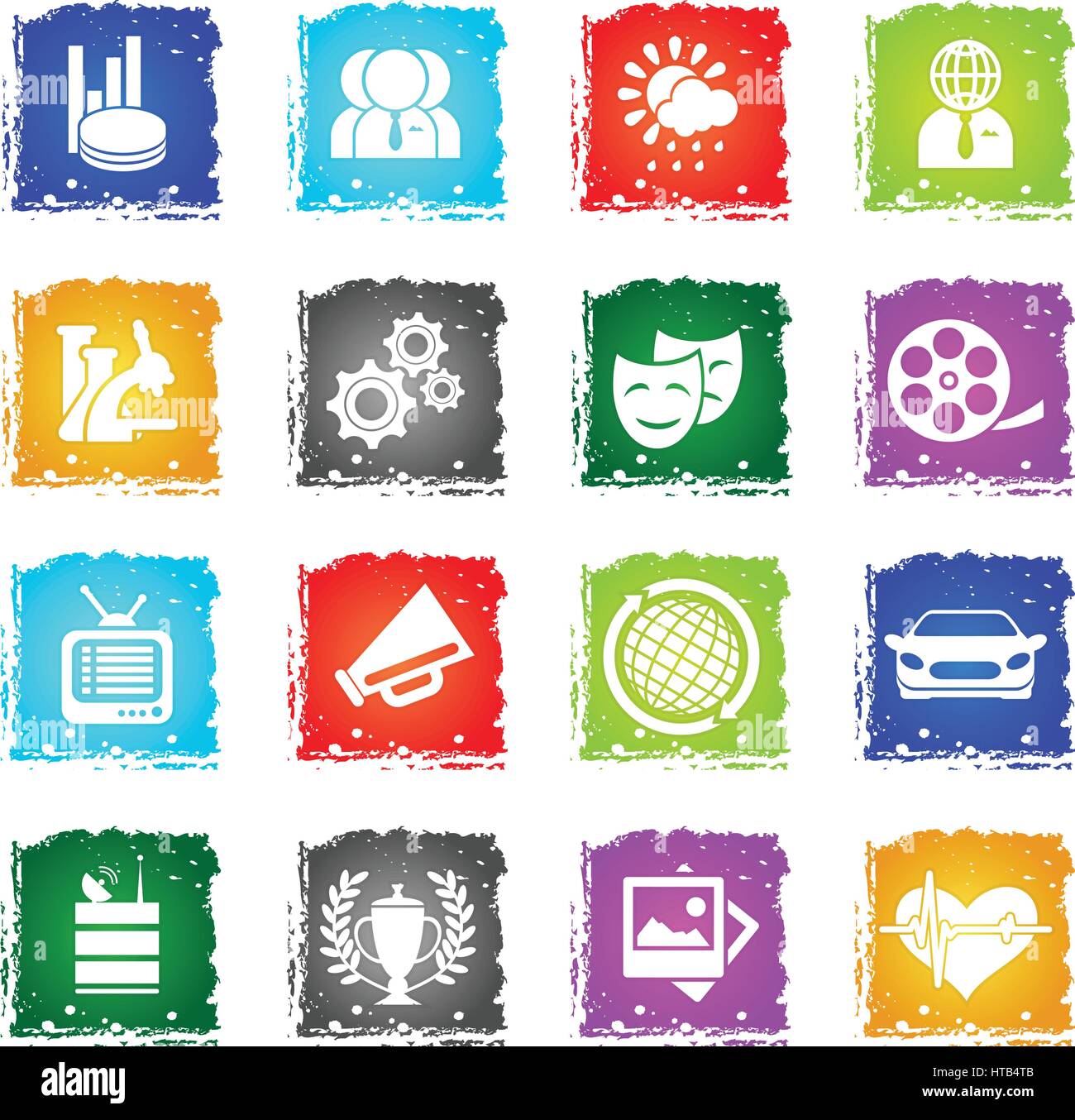 Media simply symbols in grunge style for user interface design Stock ...