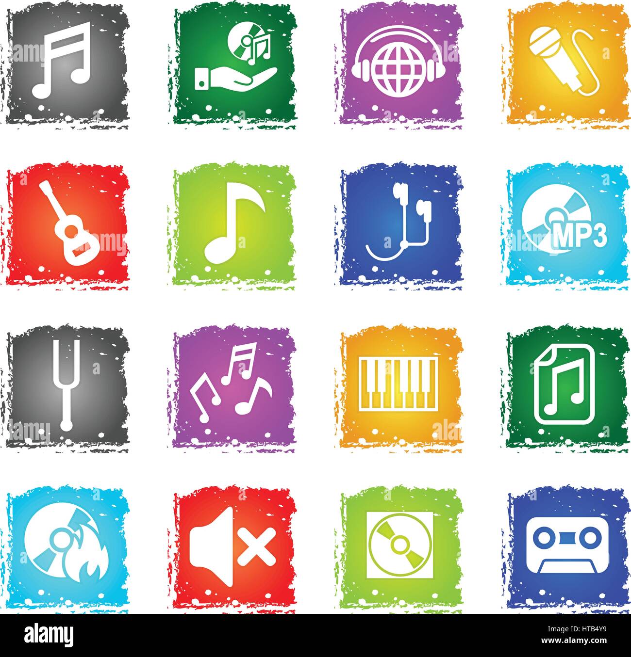 music web icons in grunge style for user interface design Stock Vector ...