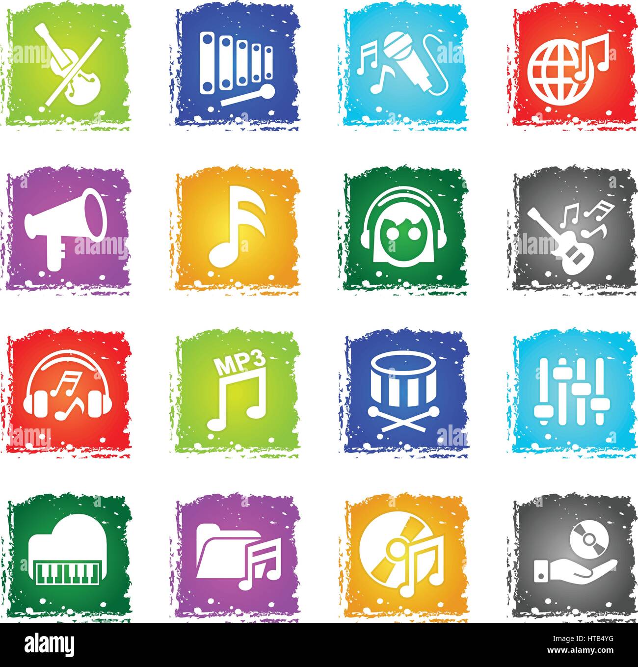 music web icons in grunge style for user interface design Stock Vector ...