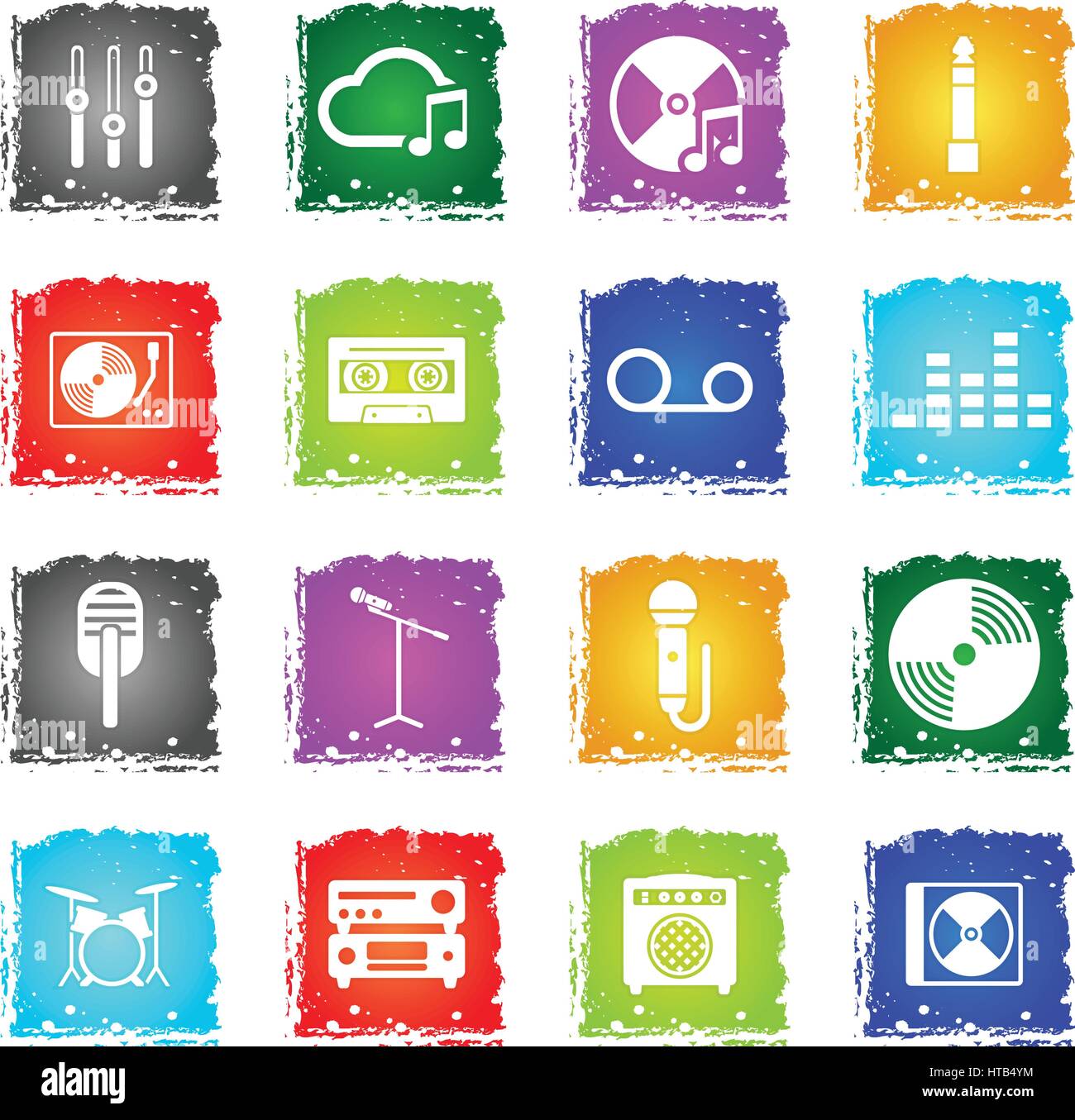 Music simply symbols in grunge style for user interface design Stock ...