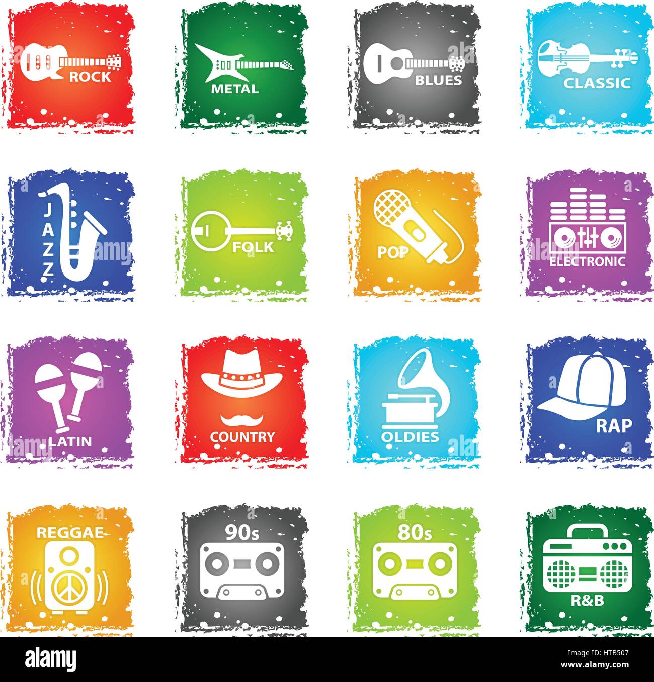 musical genre web icons in grunge style for user interface design Stock ...