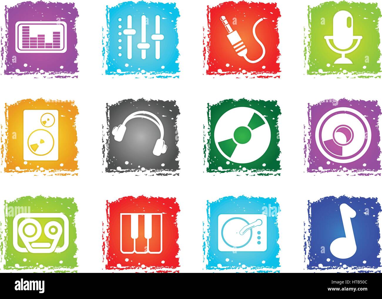 Music simply symbols in grunge style for user interface design Stock ...