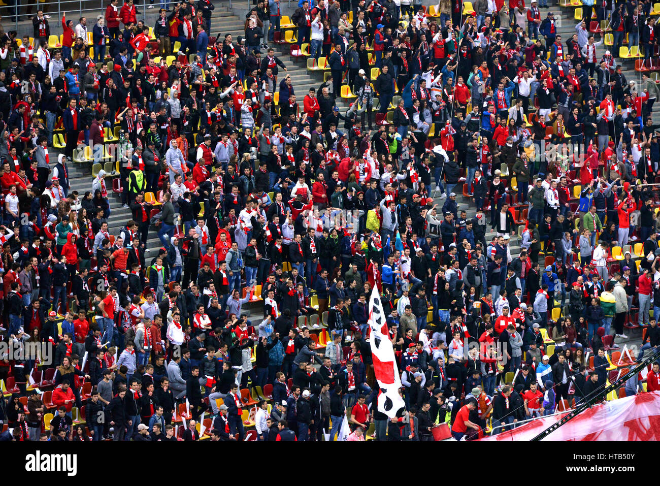 BUCHAREST - APRIL 17: Crowd of soccer fans of Dinamo Bucharest during a ...