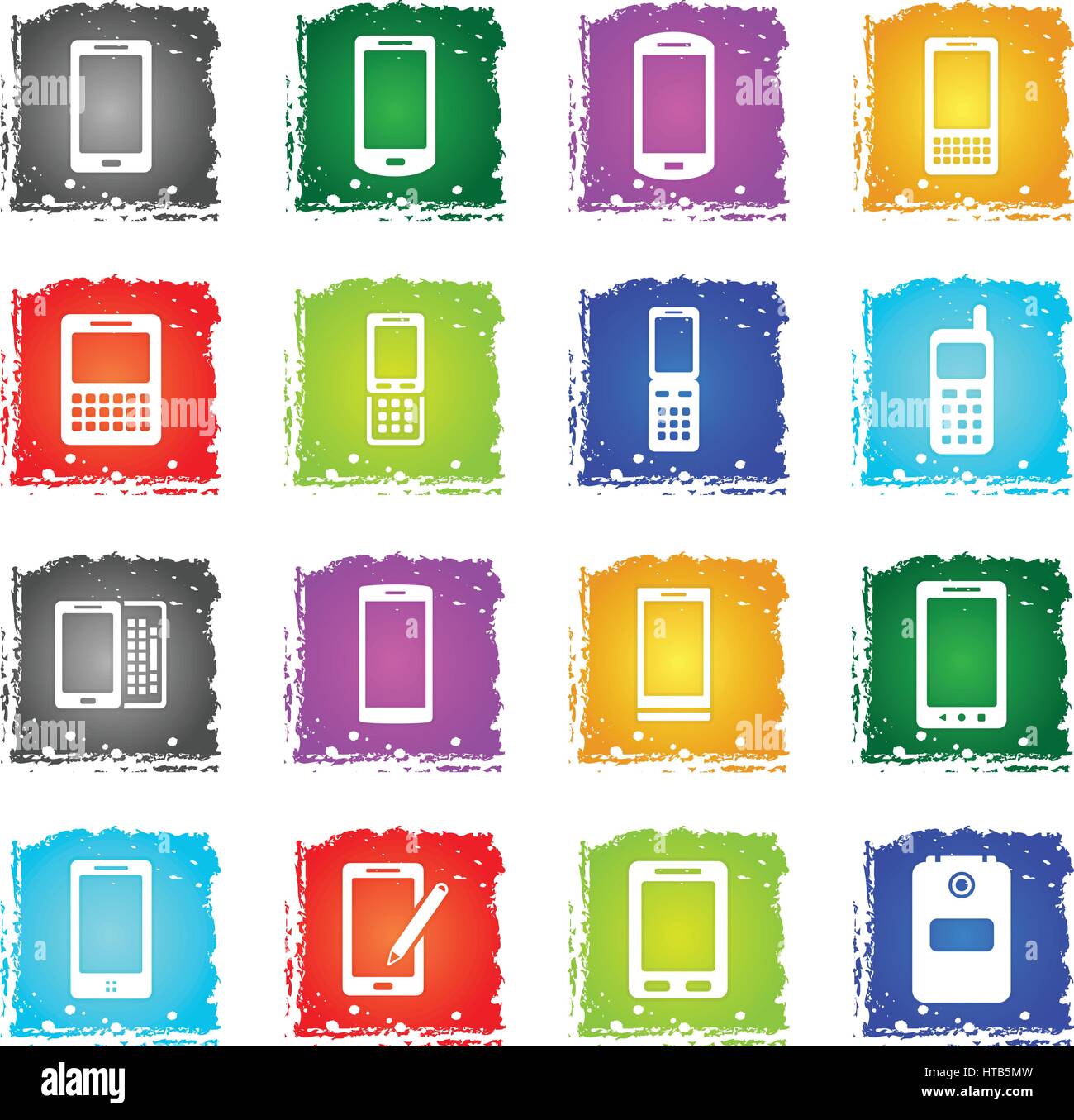 Phones simply symbols in grunge style for user interface design Stock ...