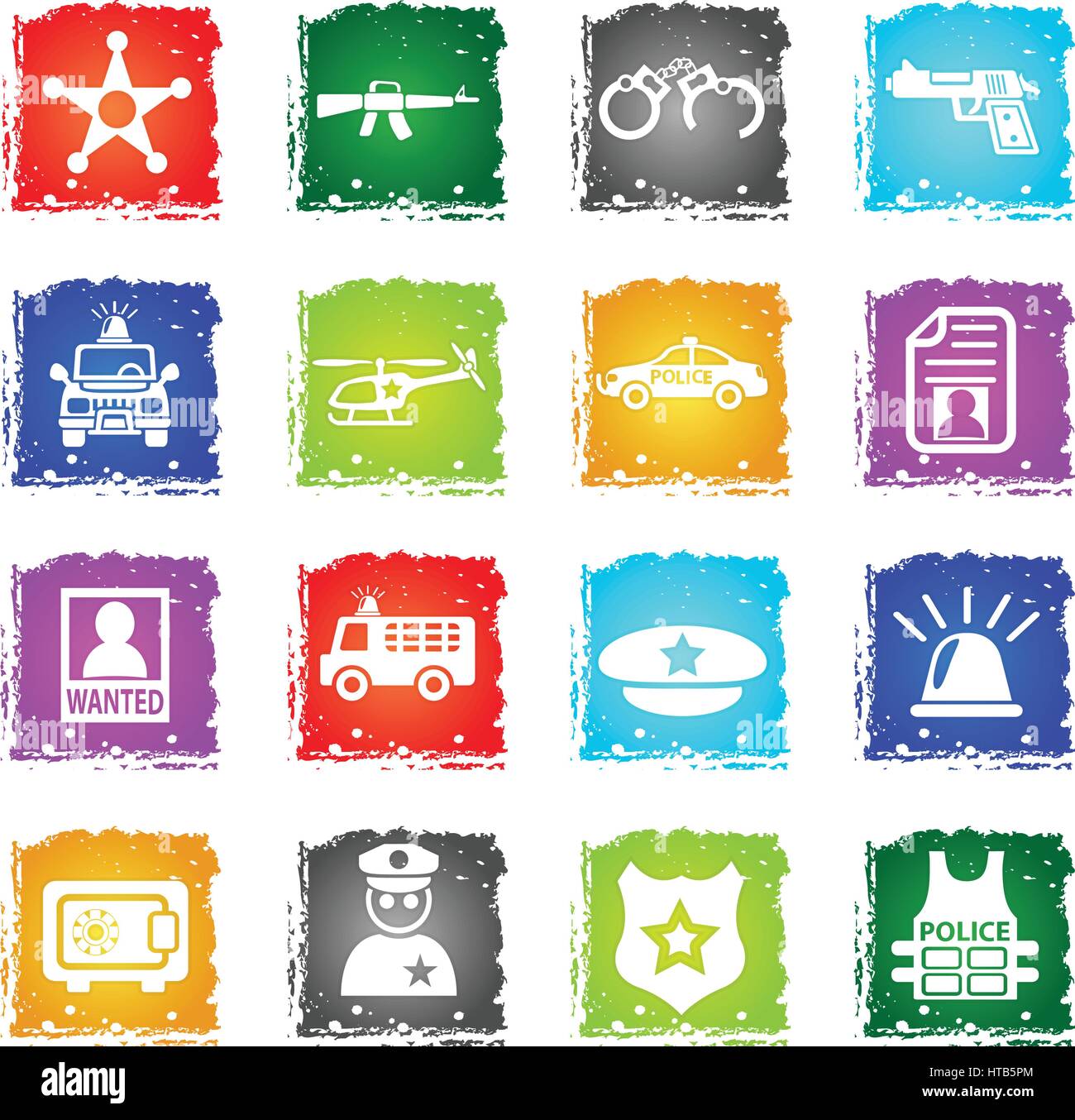 police web icons in grunge style for user interface design Stock Vector ...