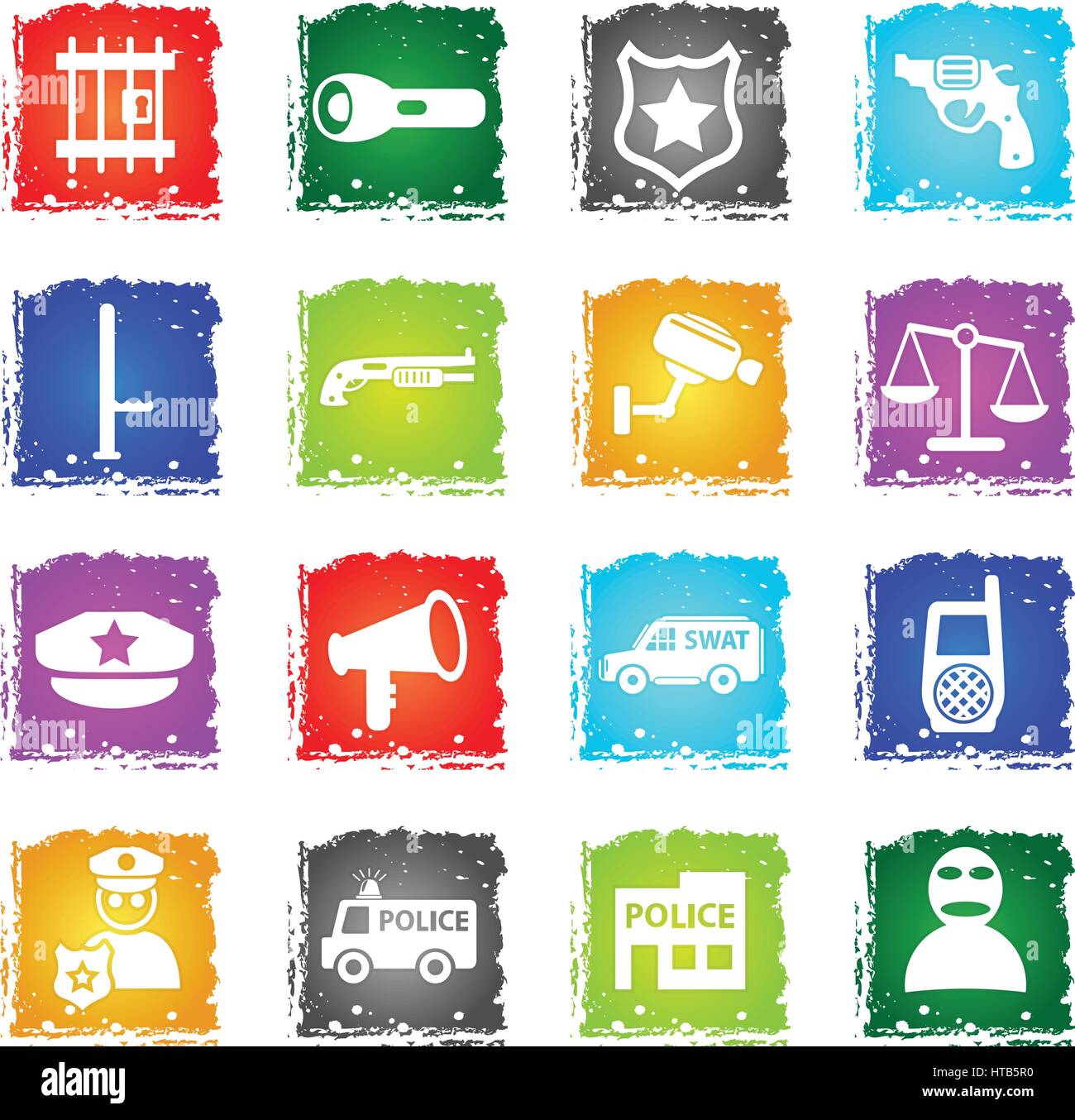 police web icons in grunge style for user interface design Stock Vector ...