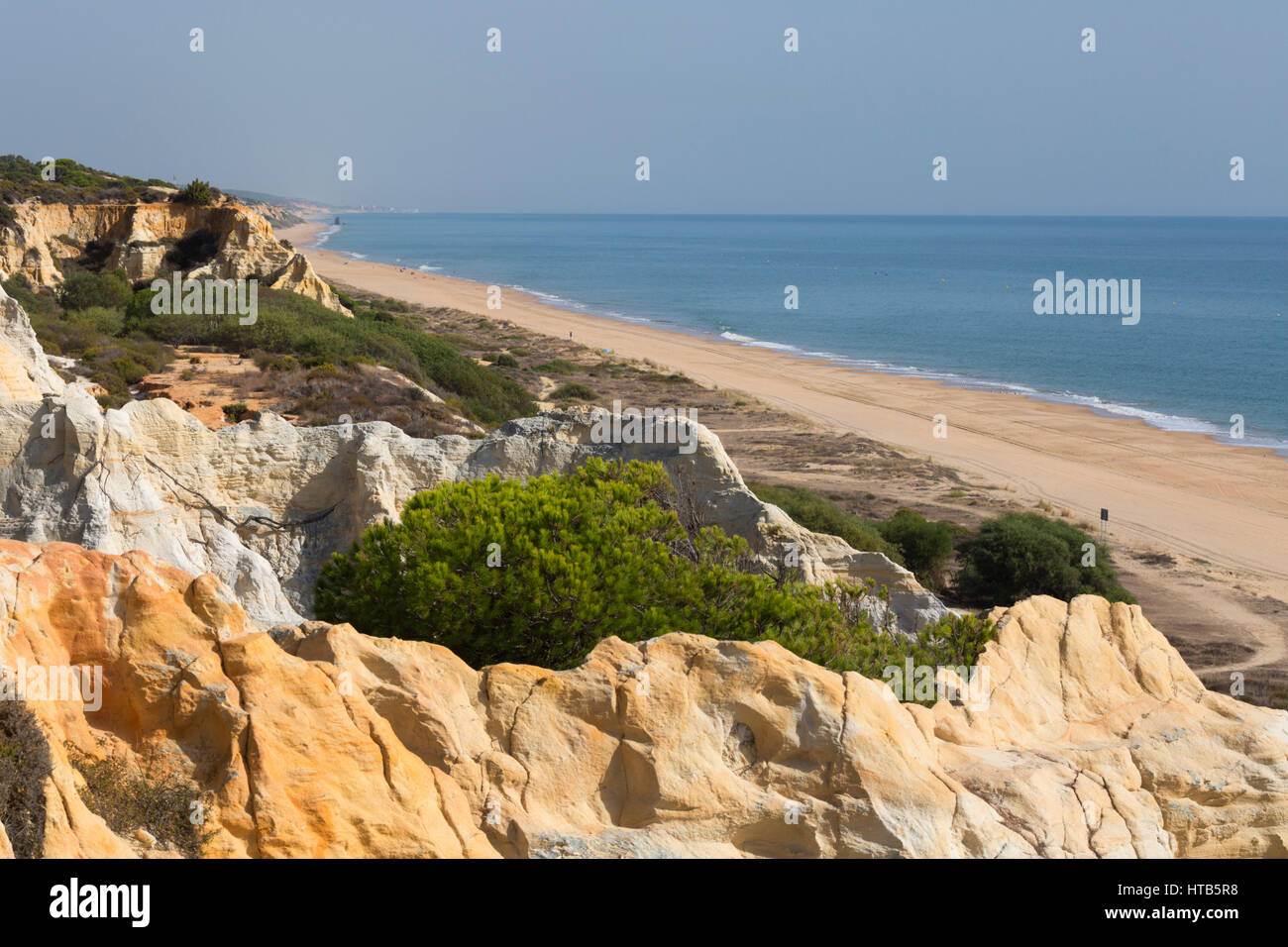 Sandy beach and cliffs, Mazagon, Costa de la Luz, Huelva Province ...
