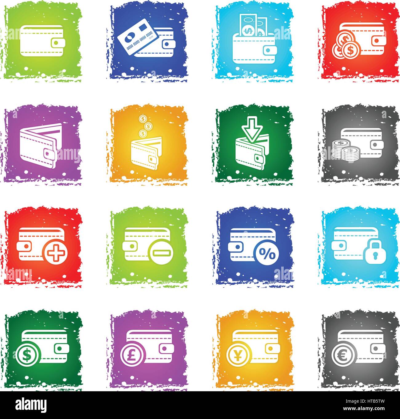 set of money icons in grunge style for user interface design Stock ...