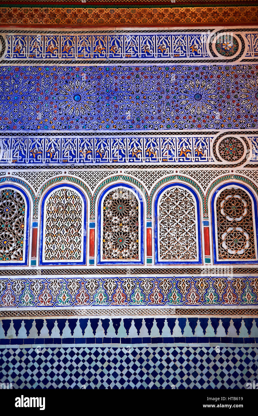 Berber Arabesque decorative moracbe plasterwork of Bou Ahmed's Harem ...