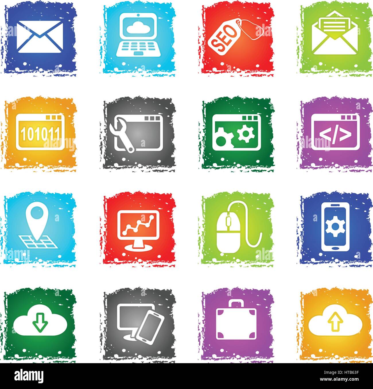 seo and development web icons in grunge style for user interface design Stock Vector Image & Art ...