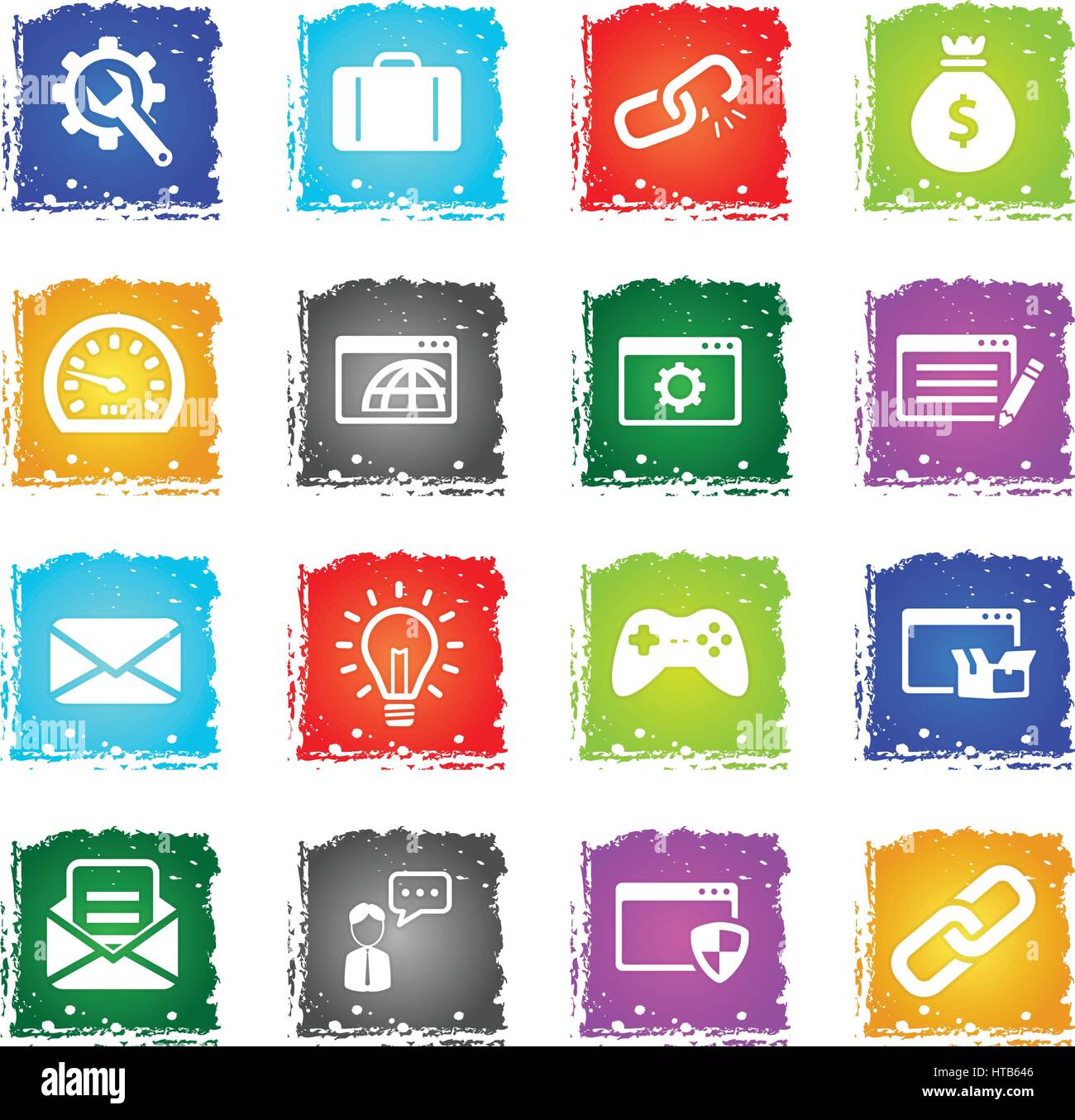 SEO and development simply symbols in grunge style for user interface ...