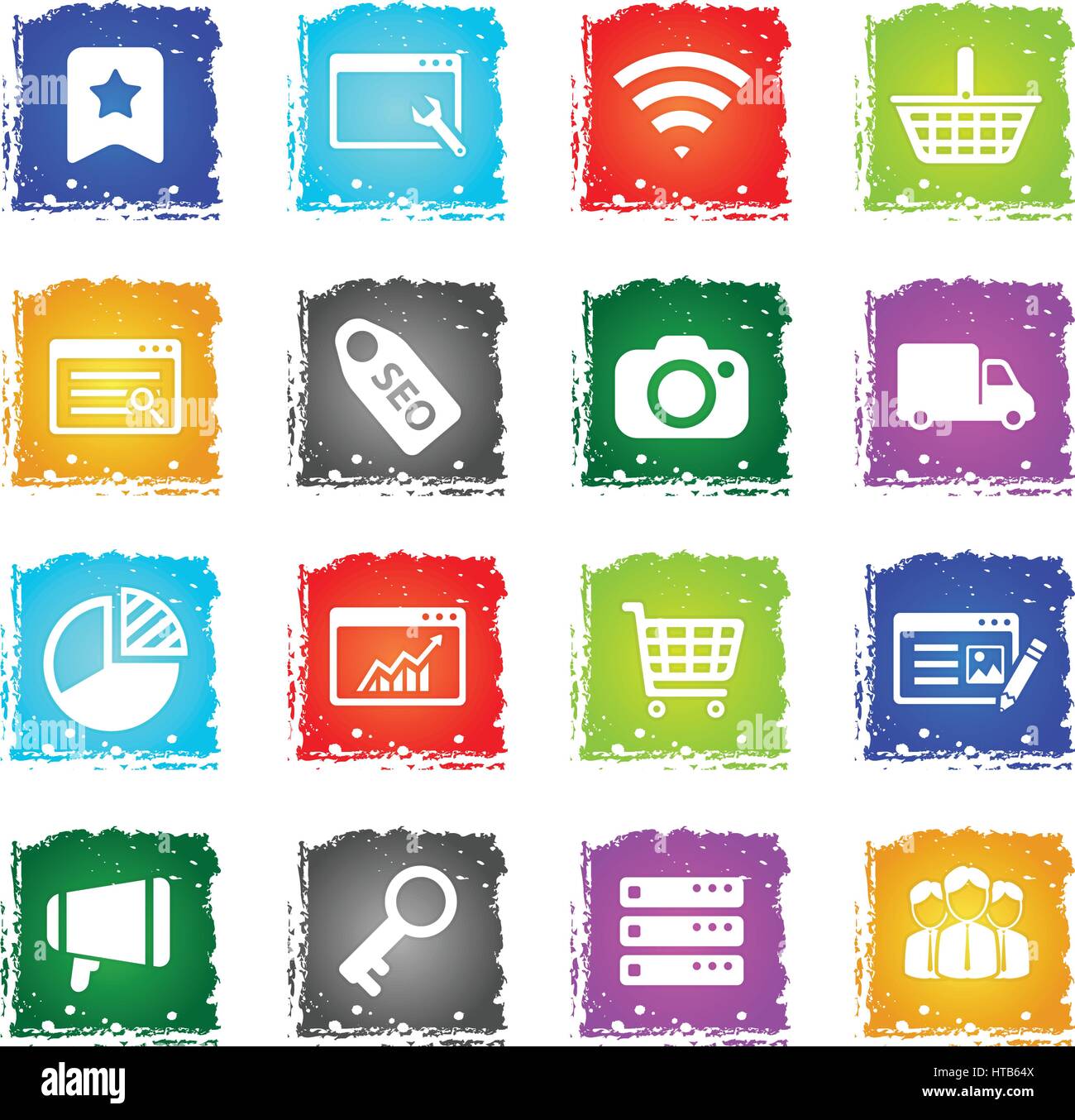 SEO and development simply symbols in grunge style for user interface ...