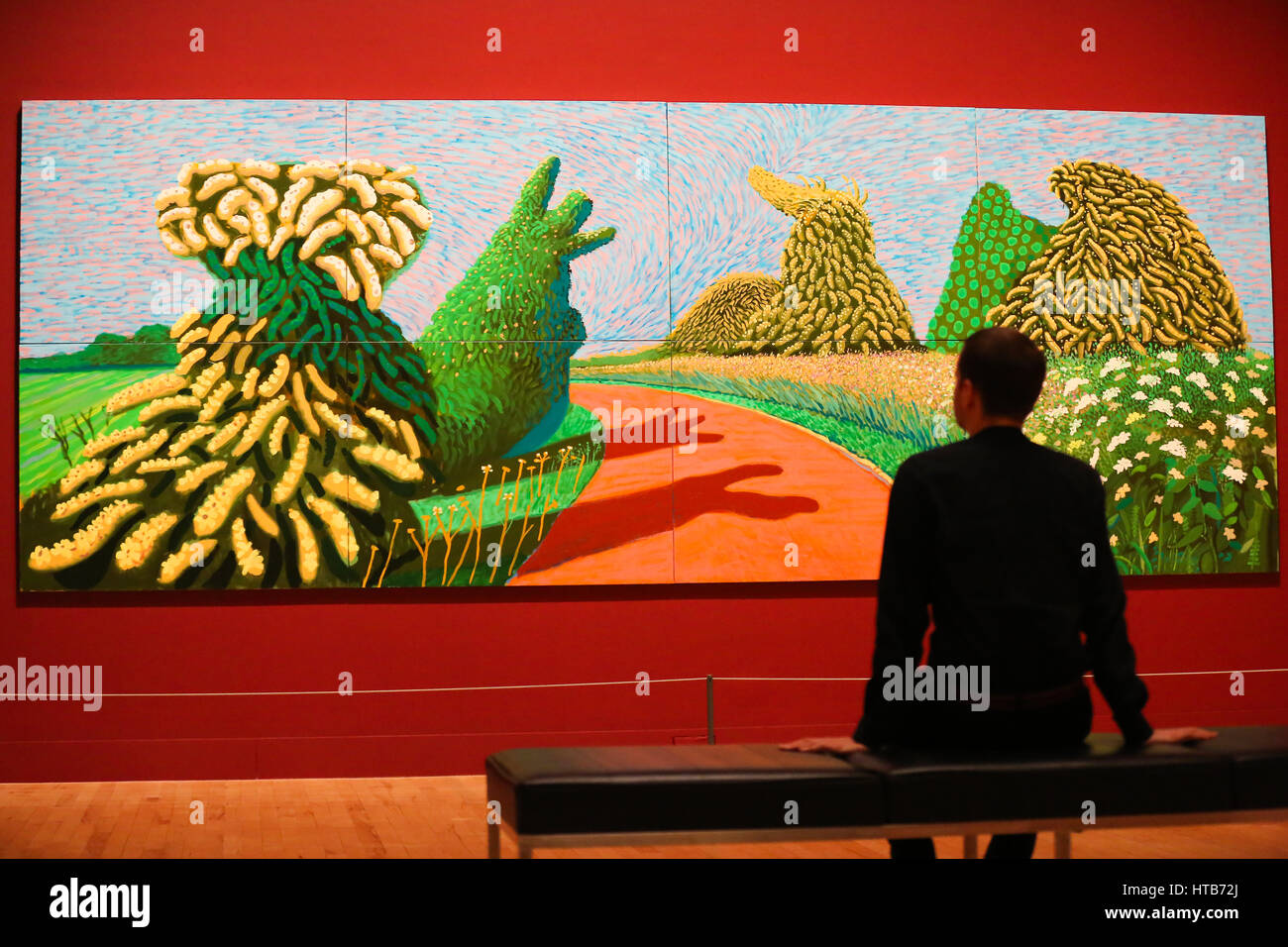 General view of the David Hockney retrospective at Tate Britain, London ...