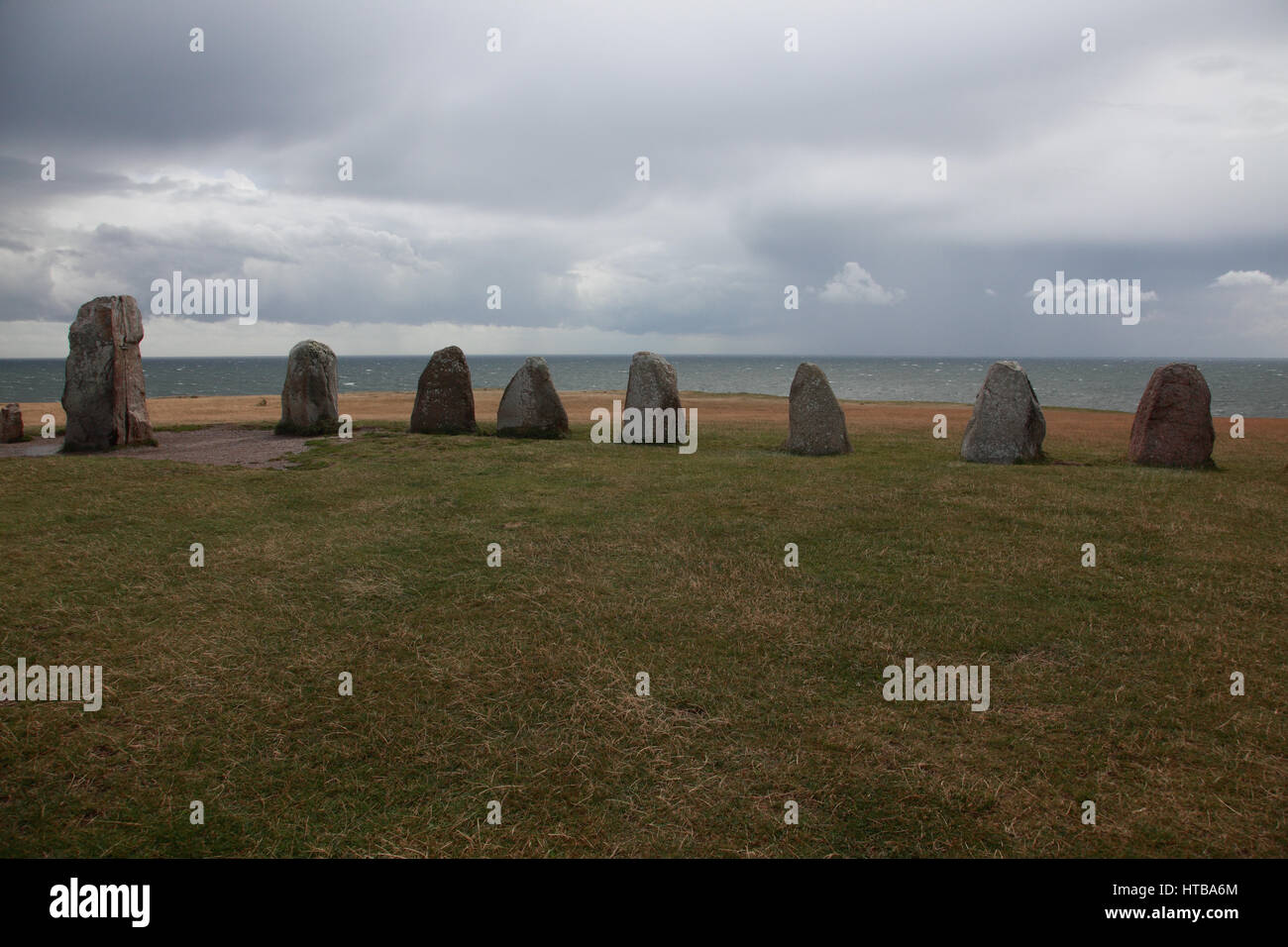 Part of Ale’s Stones, a megalithic stone ship at Kåseberga, Scania, on ...