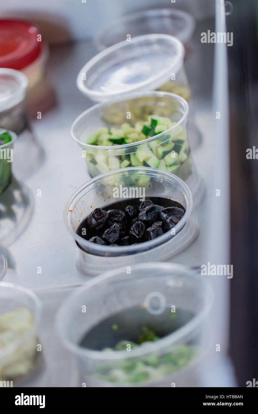 cups of vegetable toppings Stock Photo - Alamy
