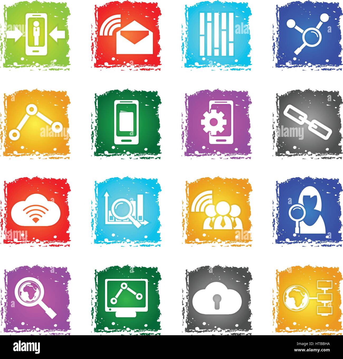 data analytic vector web icons in grunge style for user interface ...