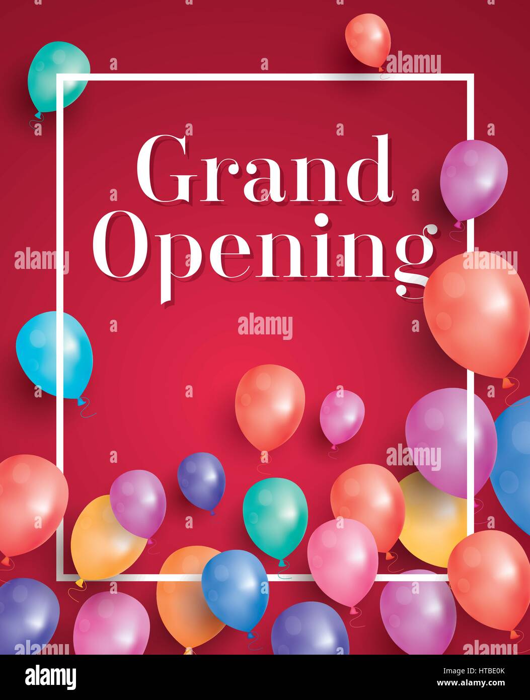 Grand Opening Invitation with White Frame and Balloons. Vector ...