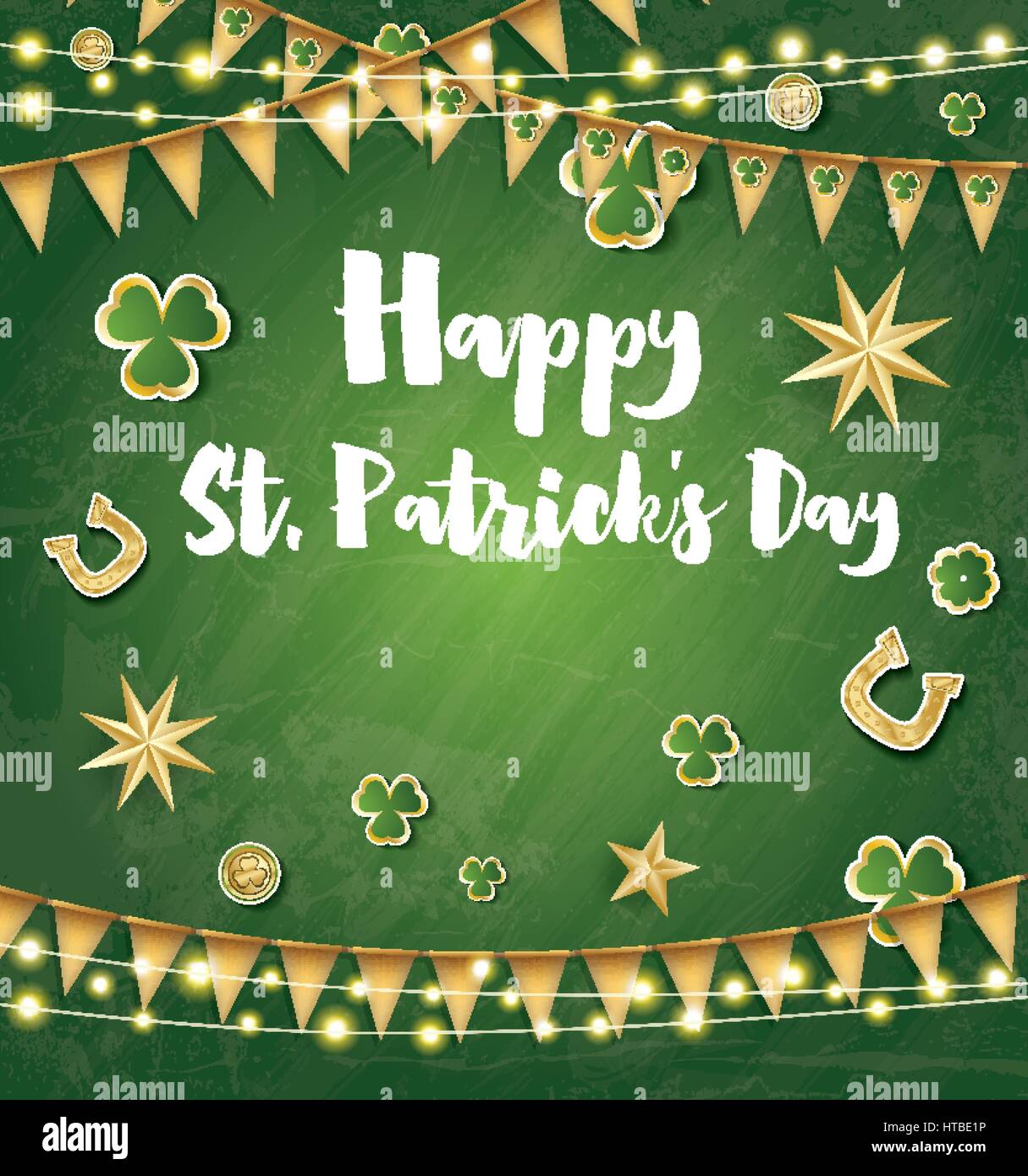 Saint Patrick's Day Background with Golden Flags, Stars and Clover ...