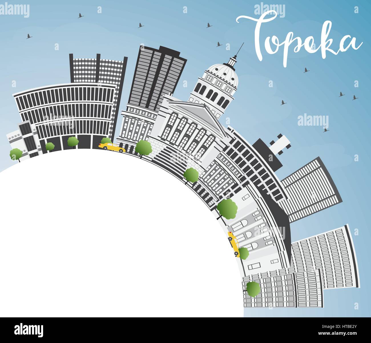 Topeka Skyline with Gray Buildings, Blue Sky and Copy Space. Vector ...