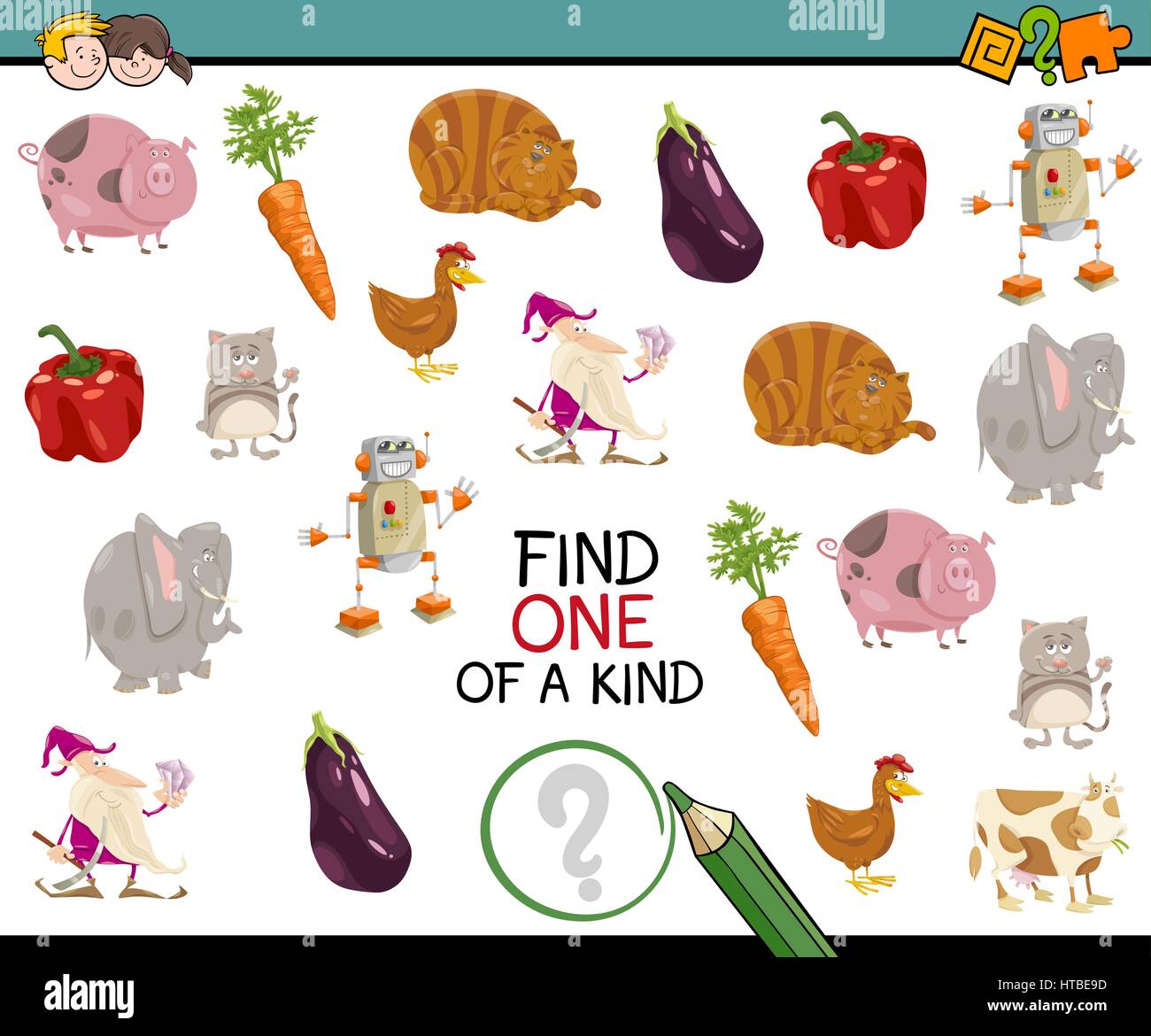 Cartoon Illustration of Educational Activity of Finding One of a Kind ...